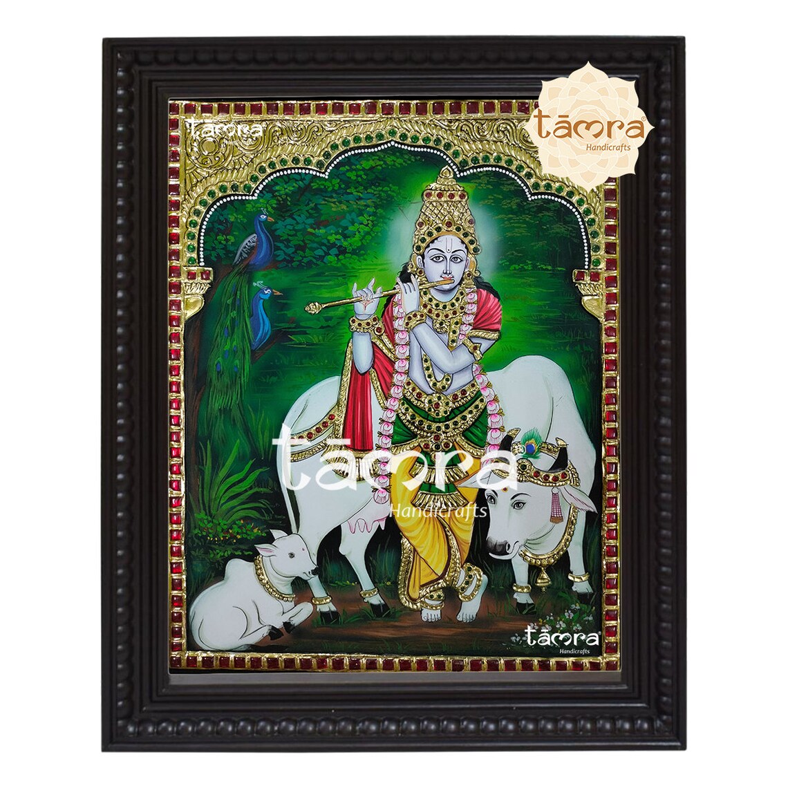 Handmade Tanjore Painting – Cow Krishna, Gold Leaf Indian Art - Etsy