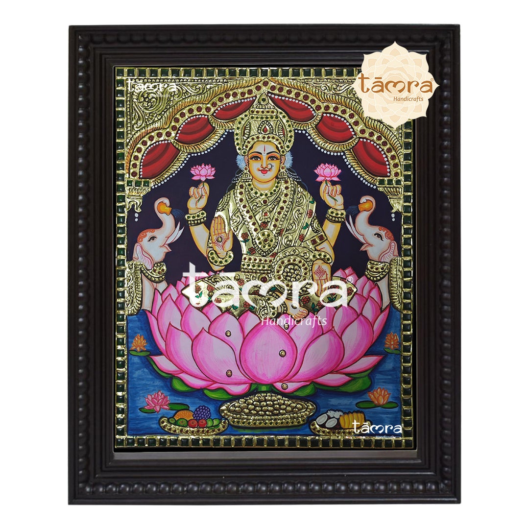 Tanjore Painting of Goddess Laxmi - Laxmi Sitting on Lotus Painting ...