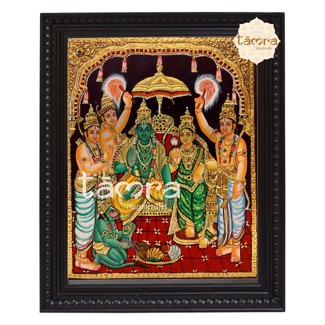Tanjore Painting - Ram Darbar, Pure 22ct Gold Foil Thanjavur Painting ...
