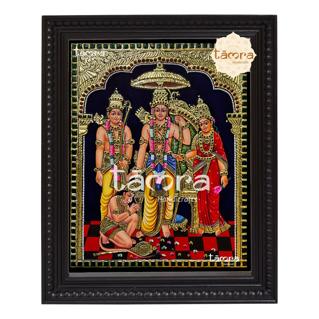 Ram Parivar, Tanjore Painting - Ram Darbar, Pure 22ct Gold Foil ...