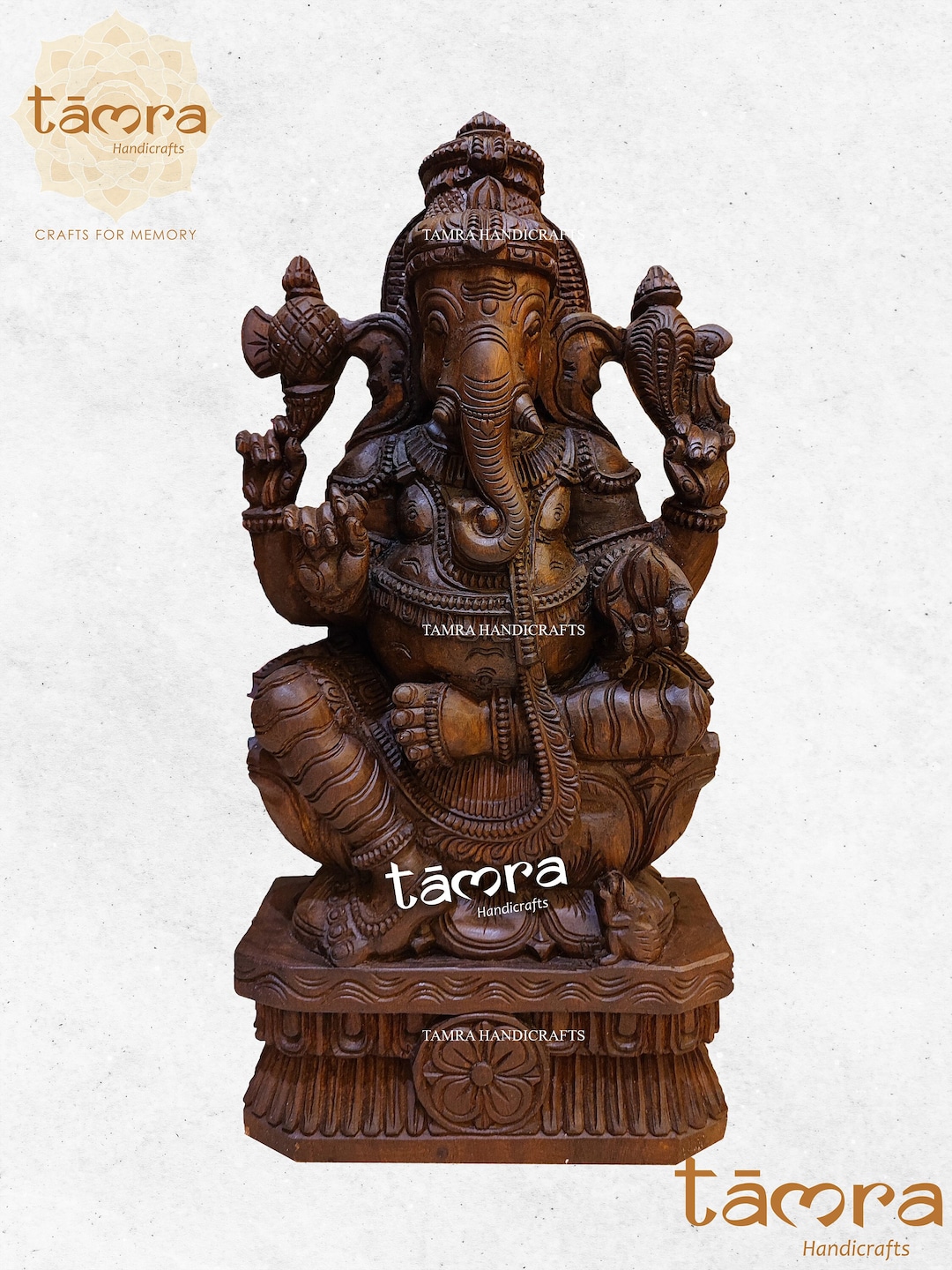 Hand Carved Wooden Ganesha Idol, Indian Temple Decor - Etsy