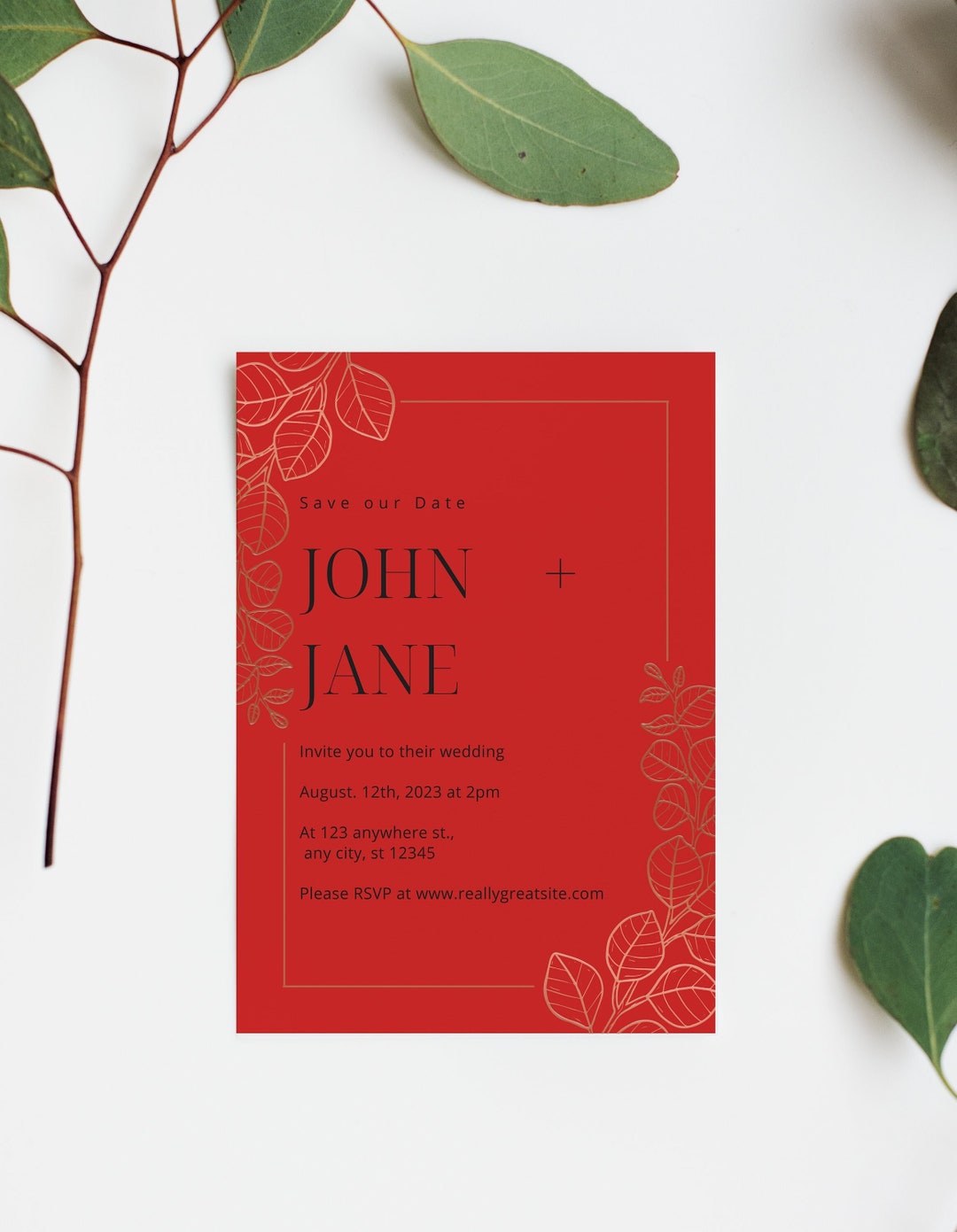 Red Invitation Card for Party, Editable Digital Invitation, Modern ...