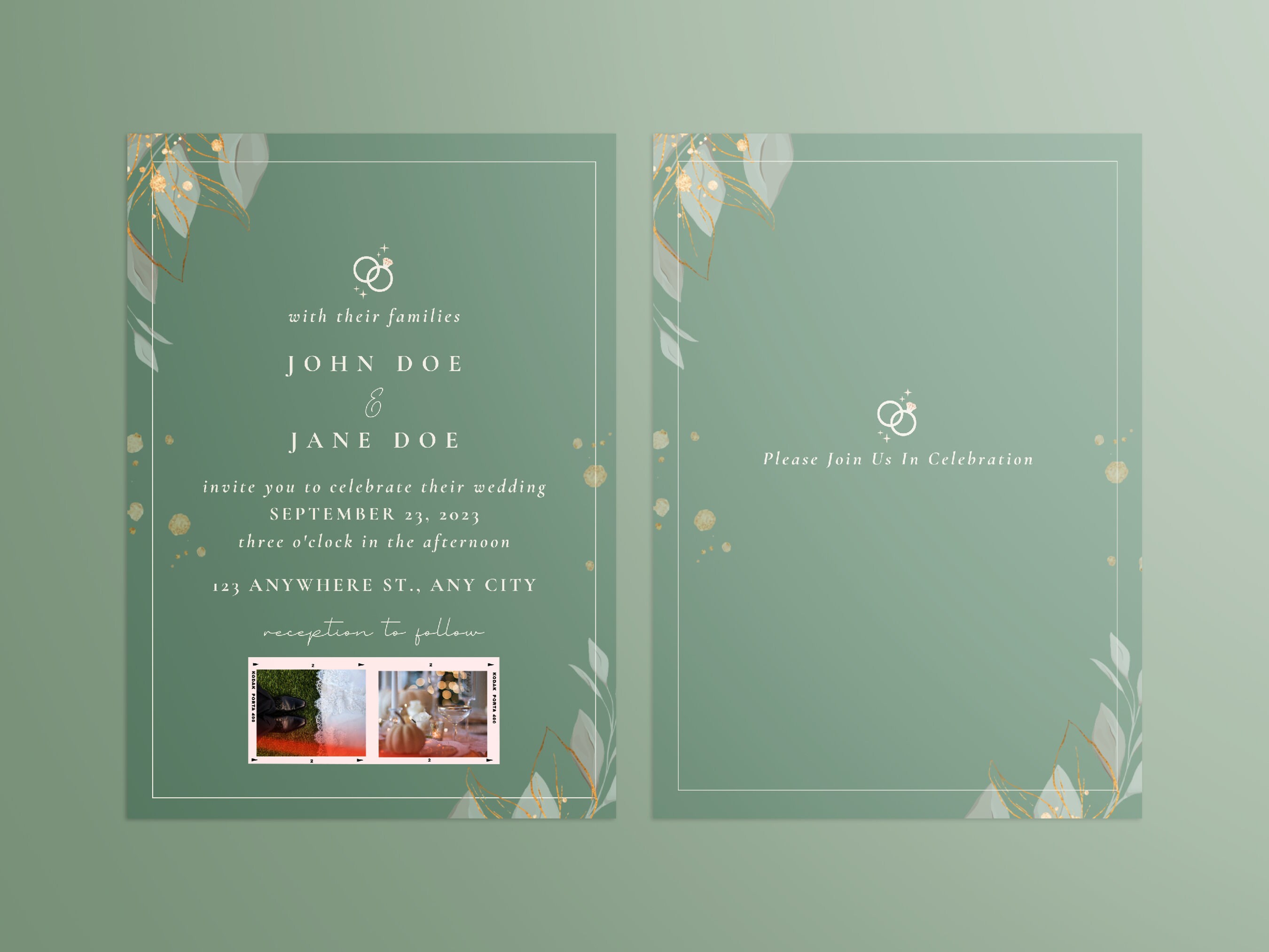 Green Party Invitation Card Minimalistic/simple Leaf - Etsy