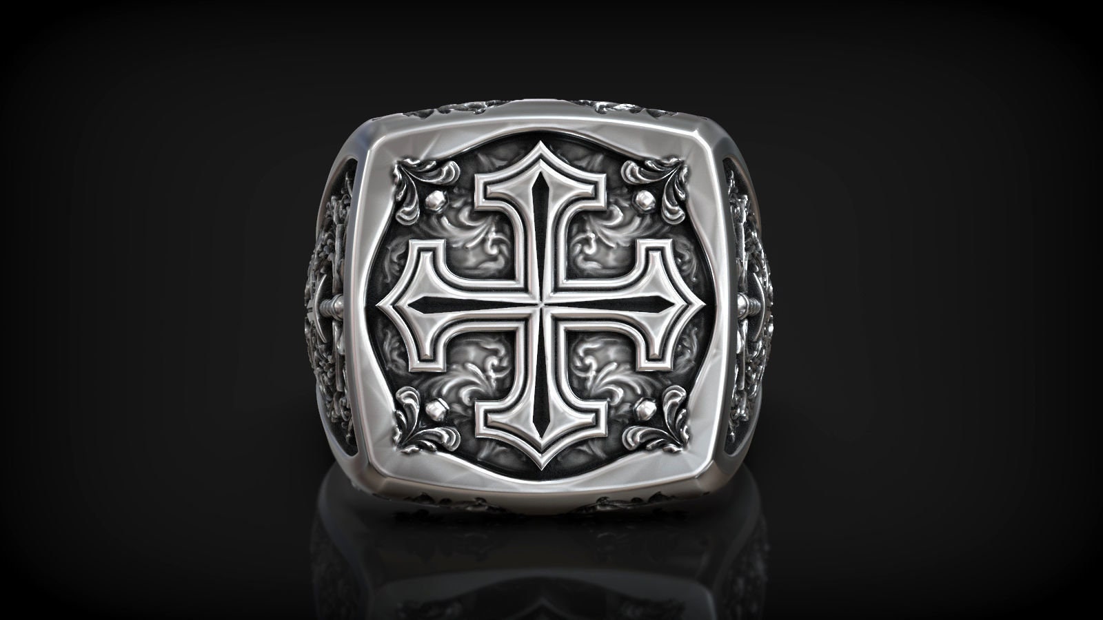 Heraldic Cross Crosslet Sword Signet Ring Sterling Silver 925 Men's ...