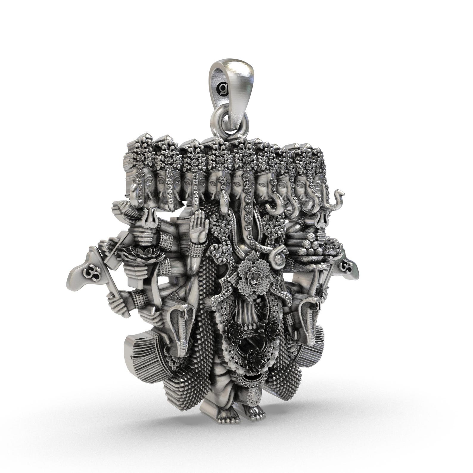 925 Sterling Silver Nine-headed Ganesha Pendant: Handmade Hindu Amulet ...