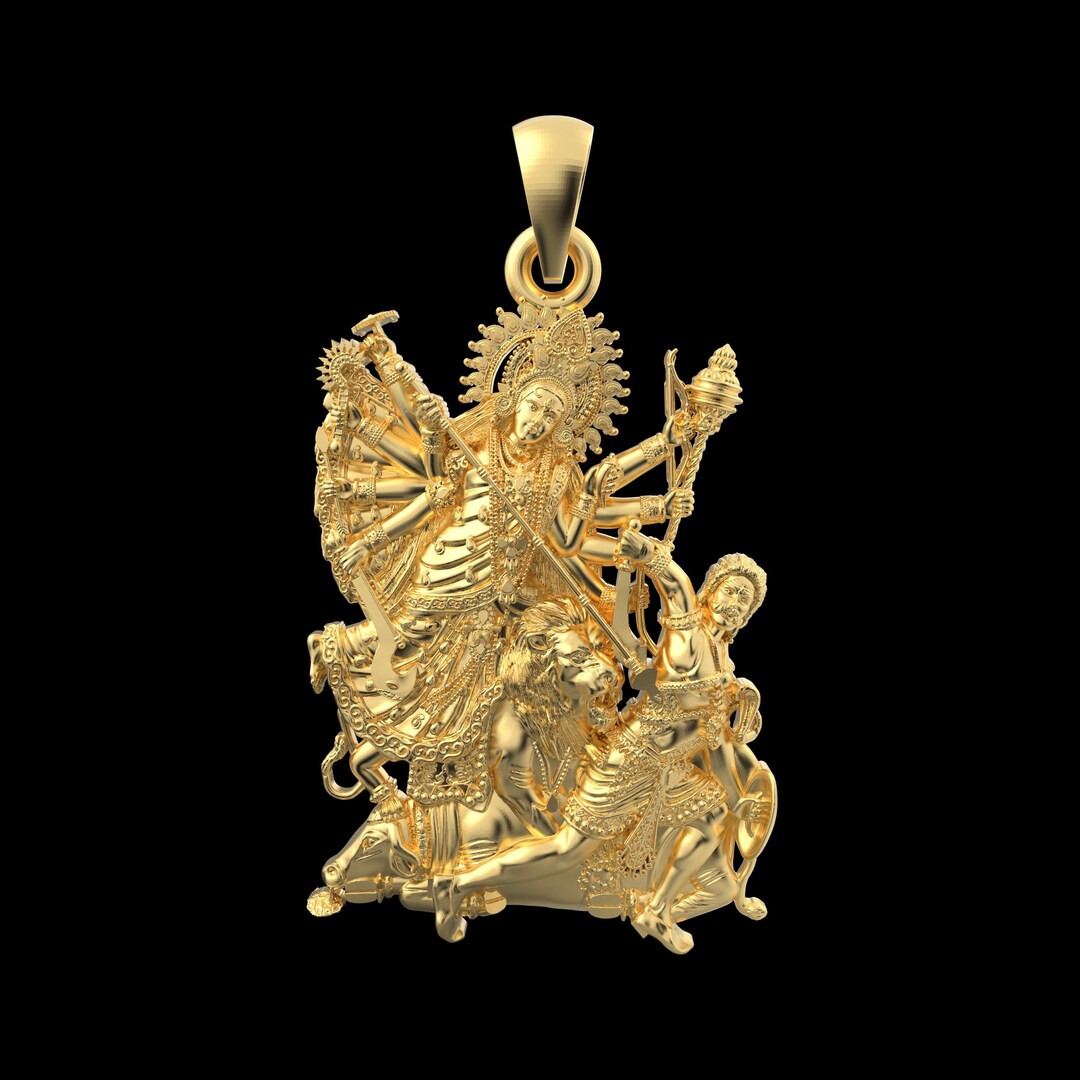 Gold Durga Maa Pendant – Divine Protection, Power & Strength | Hindu ...