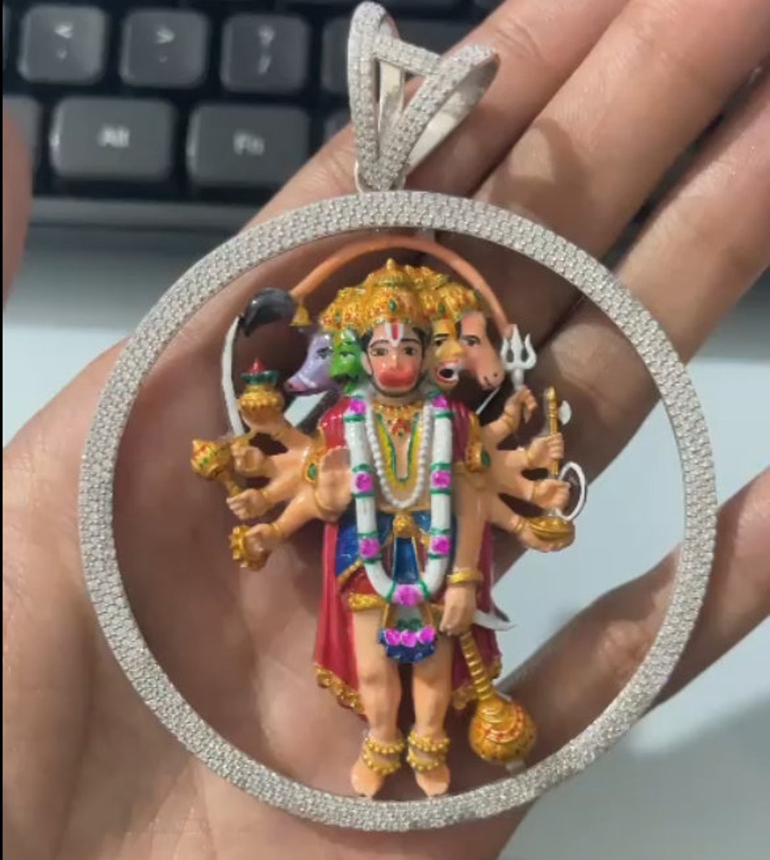 925 Silver Panchmukhi Hanuman Diamond Pendant Sacred Jewelry Five-faced ...
