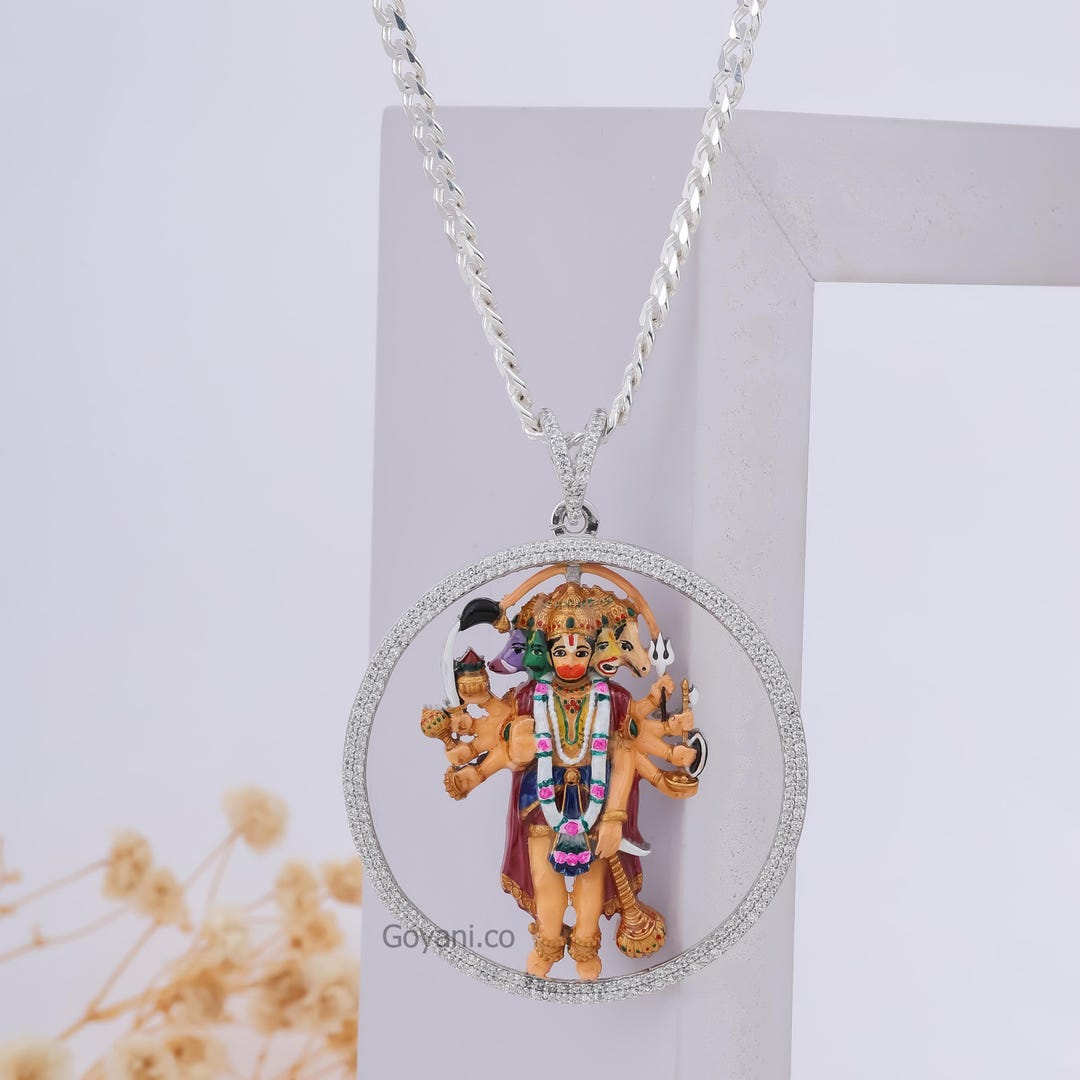 925 Silver Panchmukhi Hanuman Diamond Pendant Sacred Jewelry Five-faced ...