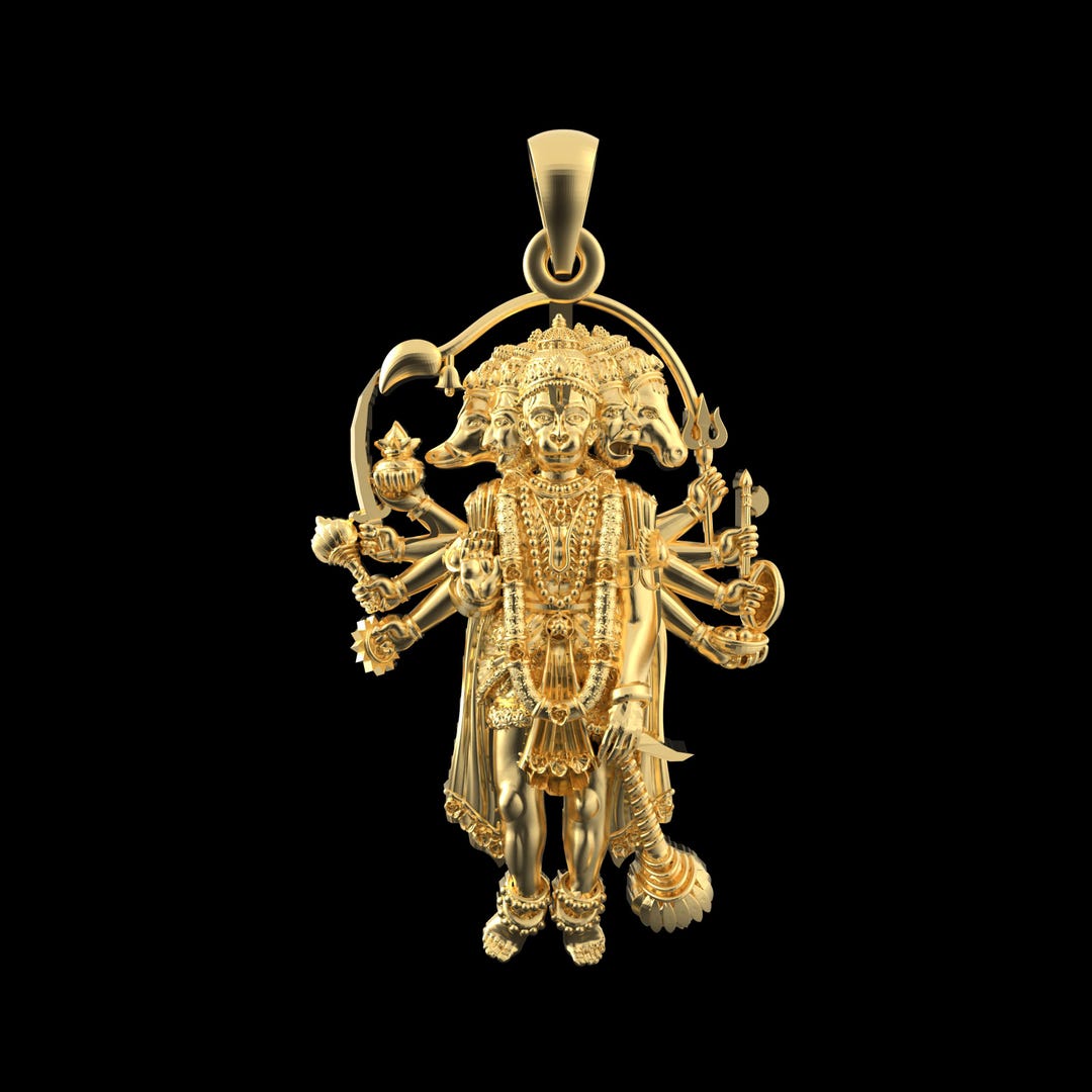 18K Gold Panchmukhi Hanuman Pendant | Five-faced Hanuman Locket ...