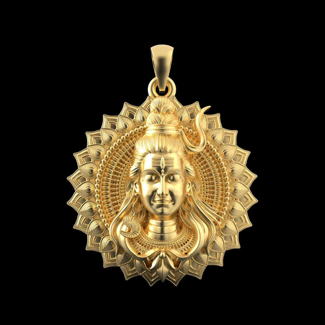 Buy 18K Gold Shiva Face Pendant | Lord Mahadev Trishul Locket | Shivji ...