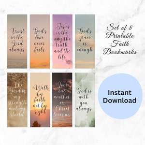Christian Bible Verse Printable Bookmarks Set of 8 Book Lover Gift ...