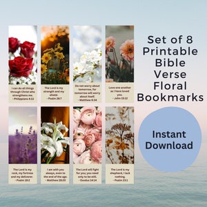 Bible Verse Floral Printable Bookmarks Set Book Lover Gift Bible Verse ...