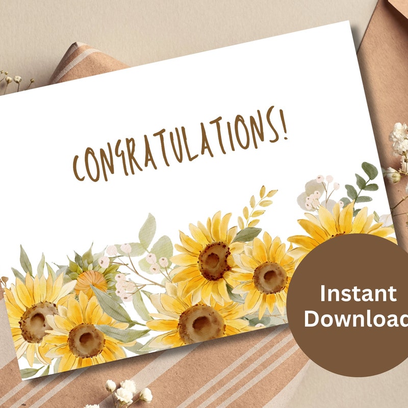 Sunflower Wedding Congratulations Card - Etsy