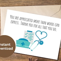 Nurse Appreciation Card Printable Nurse Gift Thank You Nurses Card ...