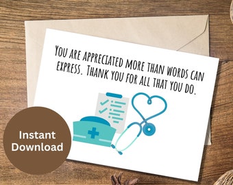 Nurse Appreciation Thank You Card, Nurse Thank You Printable Card ...