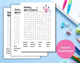 Set of 5 Word Search Puzzle Worksheet Printable With Answer for Kids ...