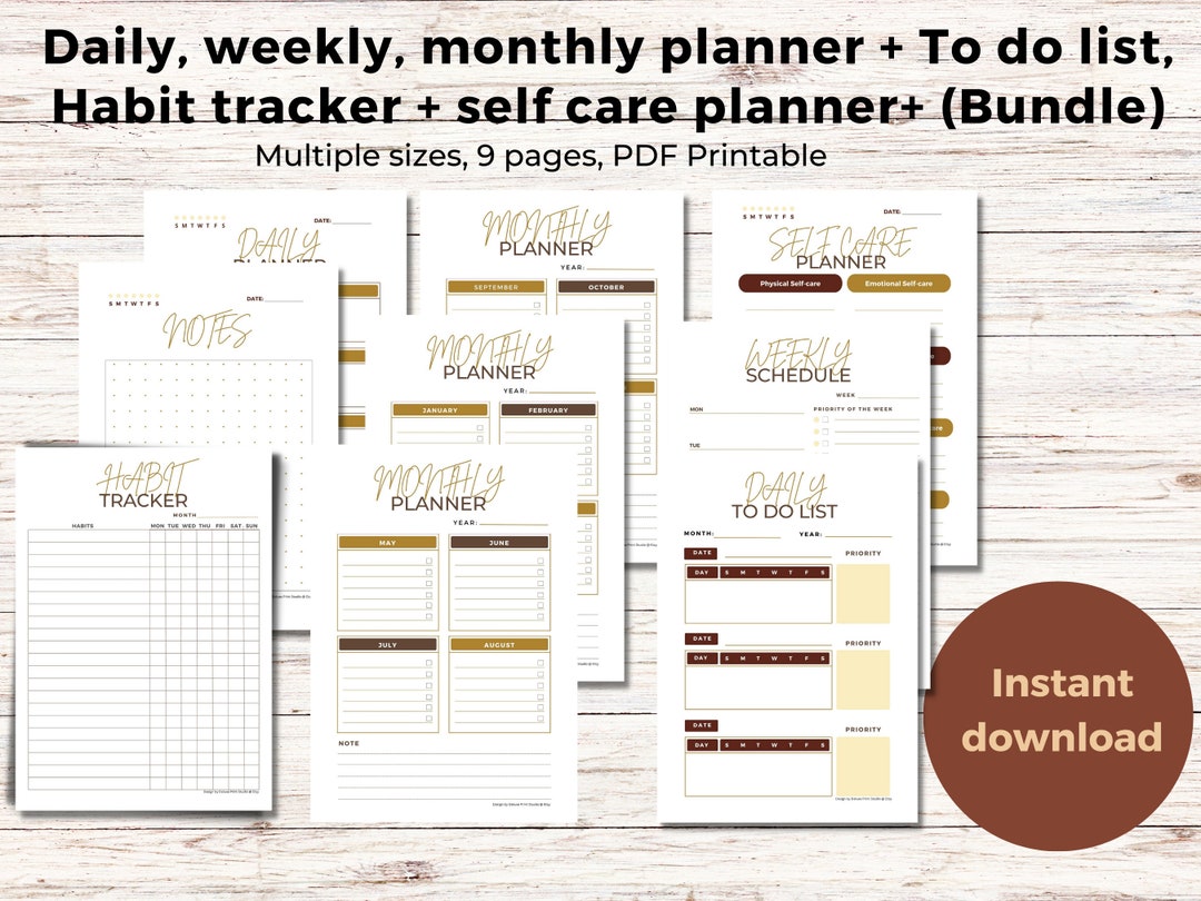 Planner Printable Daily Weekly Monthly Planner to Do List Notes Self ...