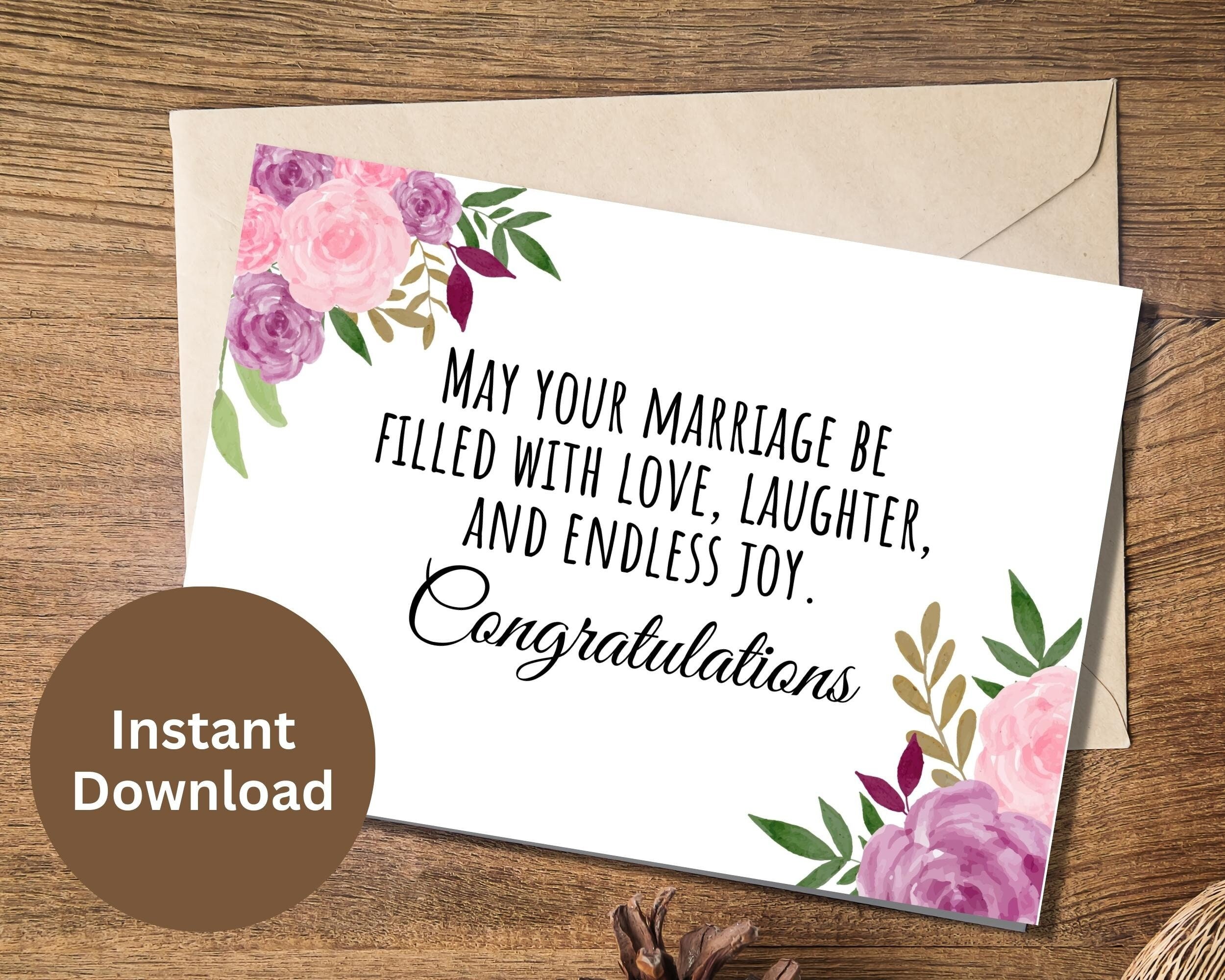 Wedding Congratulations Printable Card Engagement Gift Bride to Be Card ...