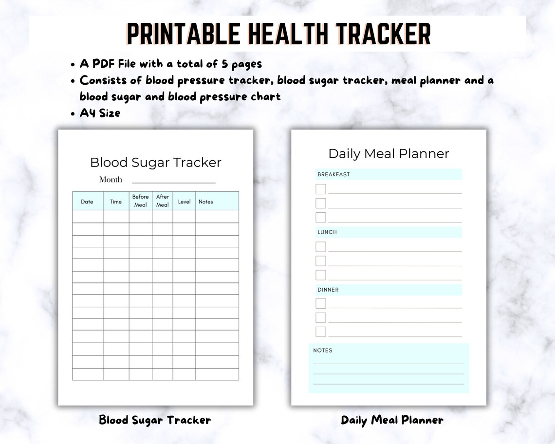 Bundle Blood Pressure Log Printable Blood Glucose Tracker Medical ...