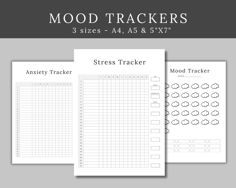 10 Pages Mood Tracker Printable Bundle Self-care Journal Mental Health ...