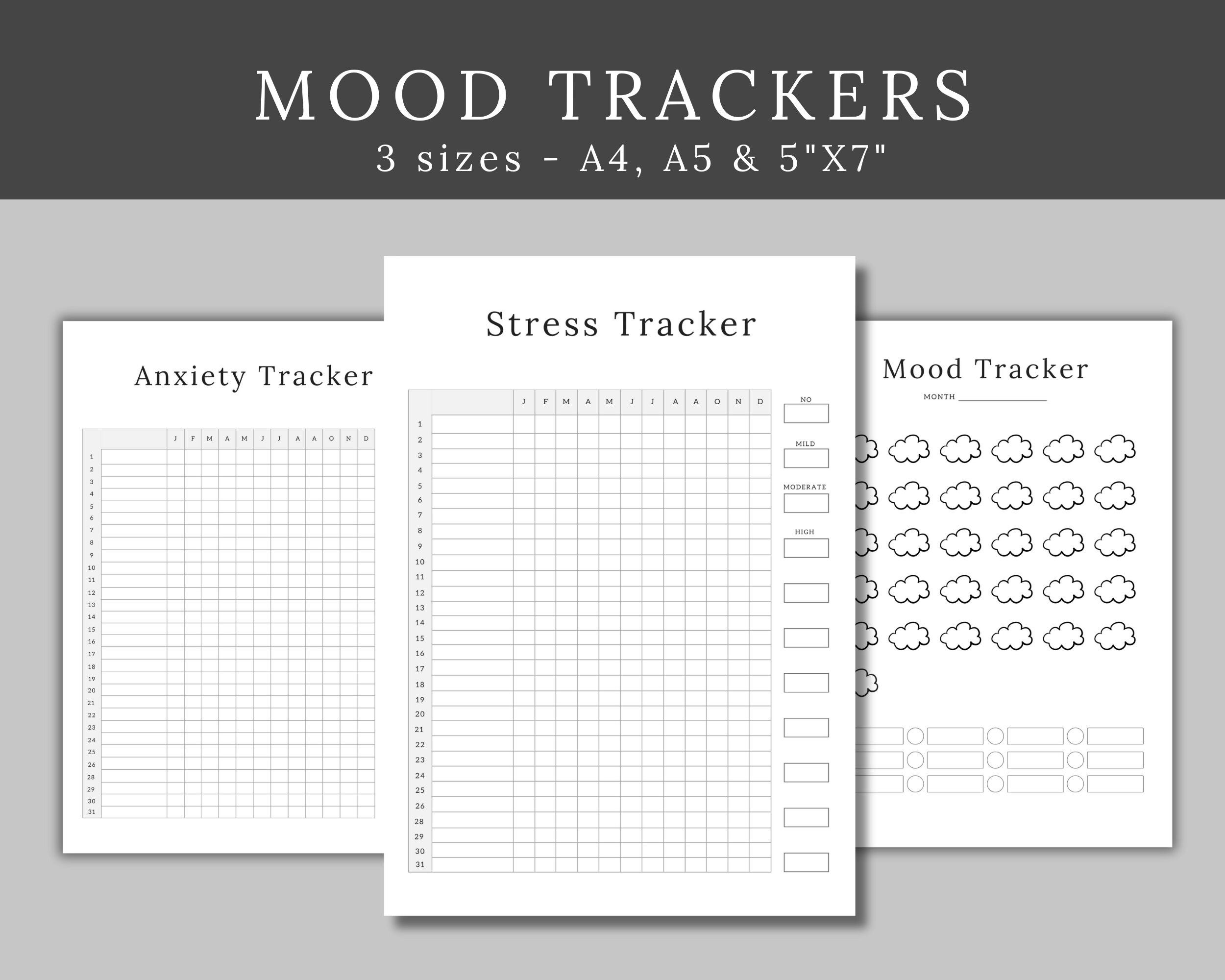10 Pages Mood Tracker Printable Bundle Self-care Journal Mental Health ...