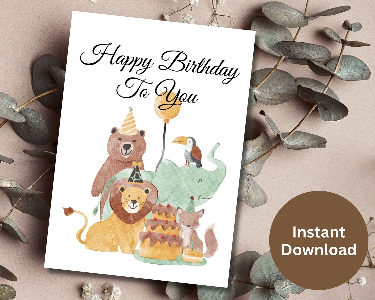 Cute Watercolor Animals Birthday Card Printable Birthday Wishes to ...