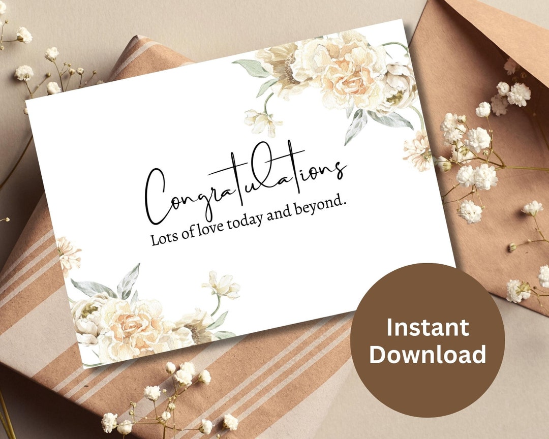 Wedding Congrats Printable Card Engagement Gift Congratulations Card ...