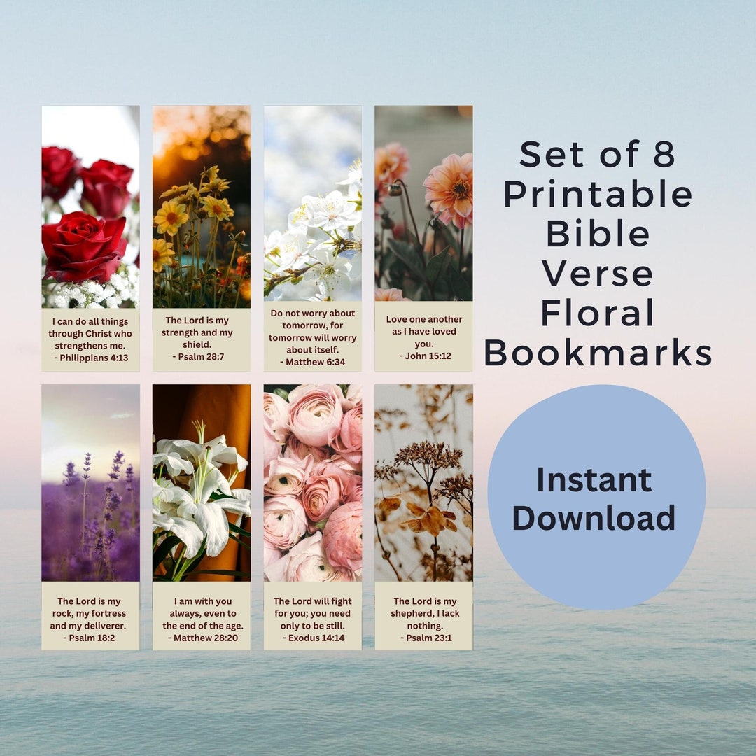 Bible Verse Floral Printable Bookmarks Set Book Lover Gift Bible Verse ...