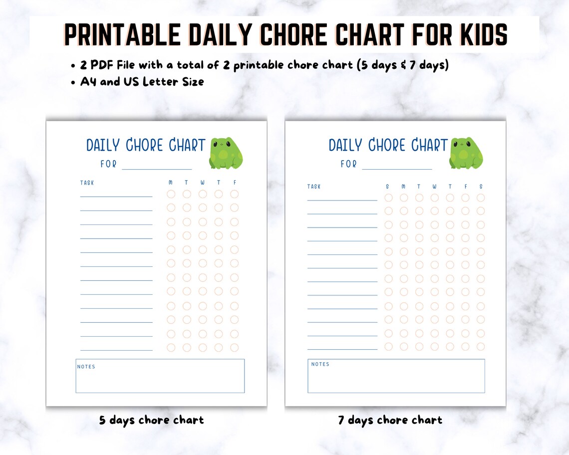Cute Frog Kids Daily Chore Chart Printable Schedule Daily ...