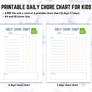 Cute Frog Kids Daily Chore Chart Printable Schedule Daily ...