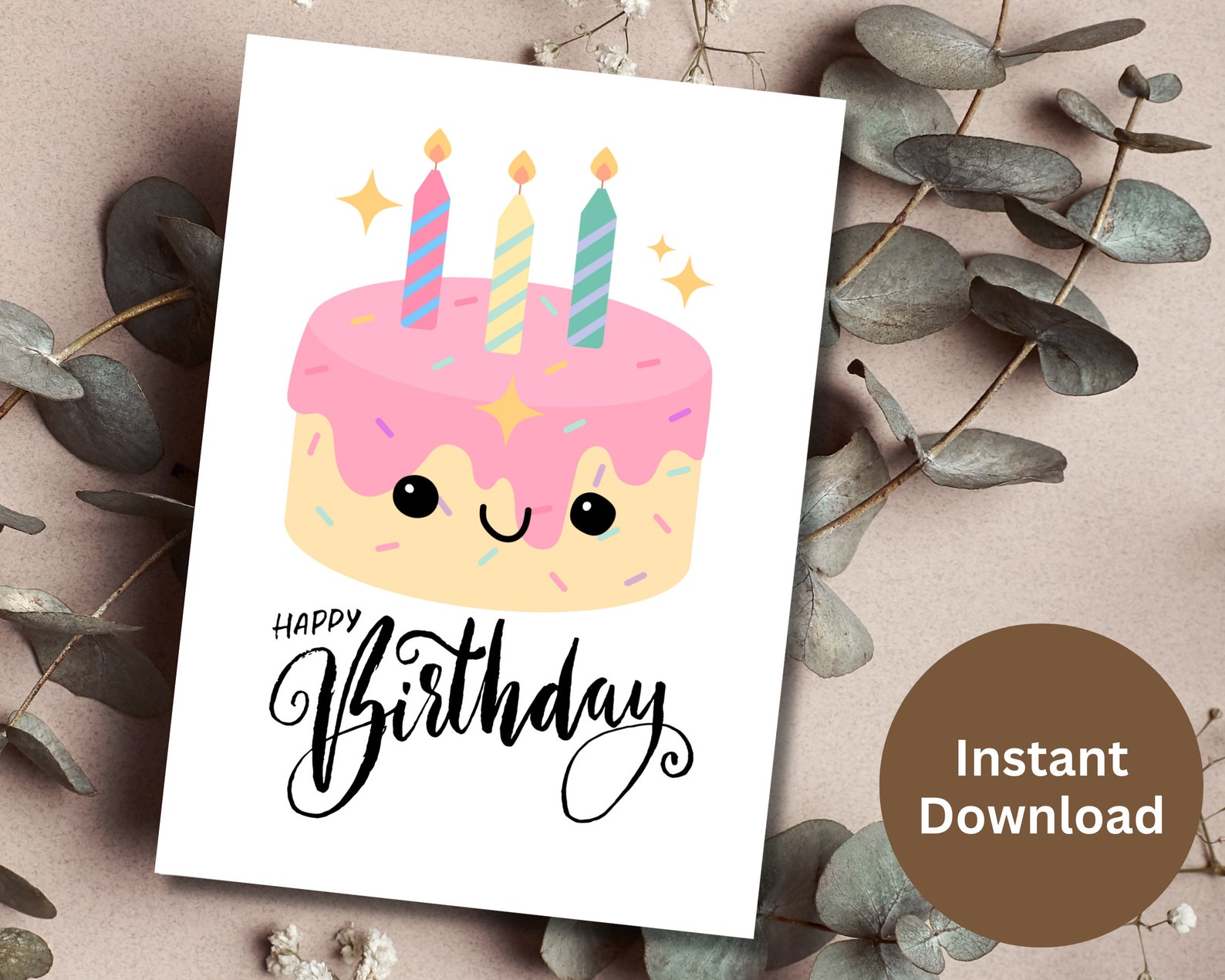 Printable Happy Birthday Card Cute Birthday Cake Card Sending You Smile ...