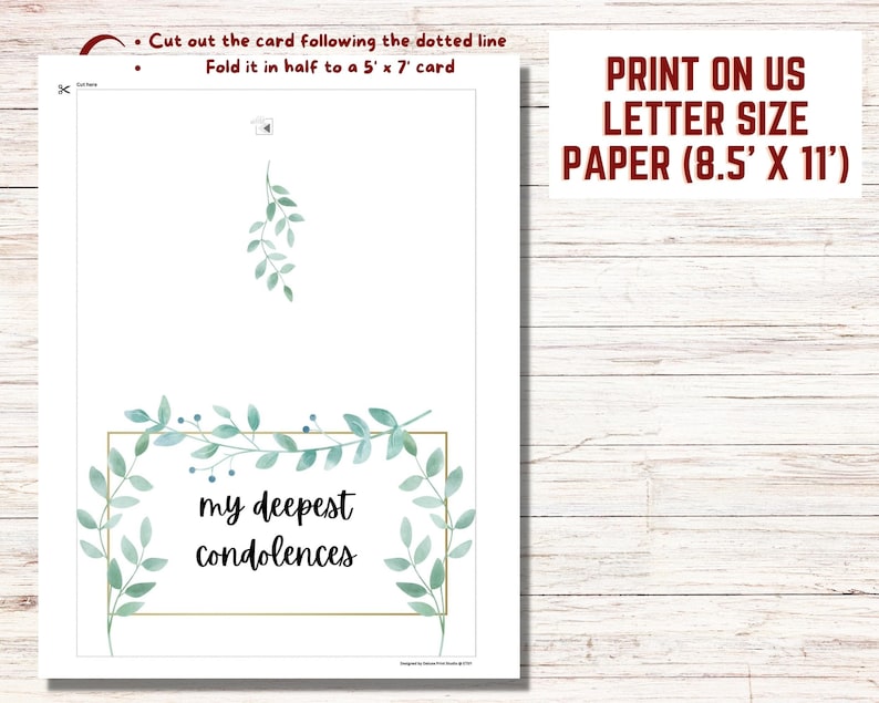 Tarjeta de condolencias imprimible El más sentido pésame Tarjeta de ...
