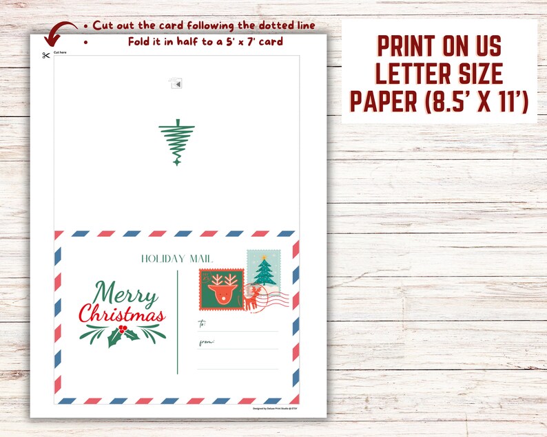 Merry Christmas Card Printable With Postcard Design Holiday Mail ...