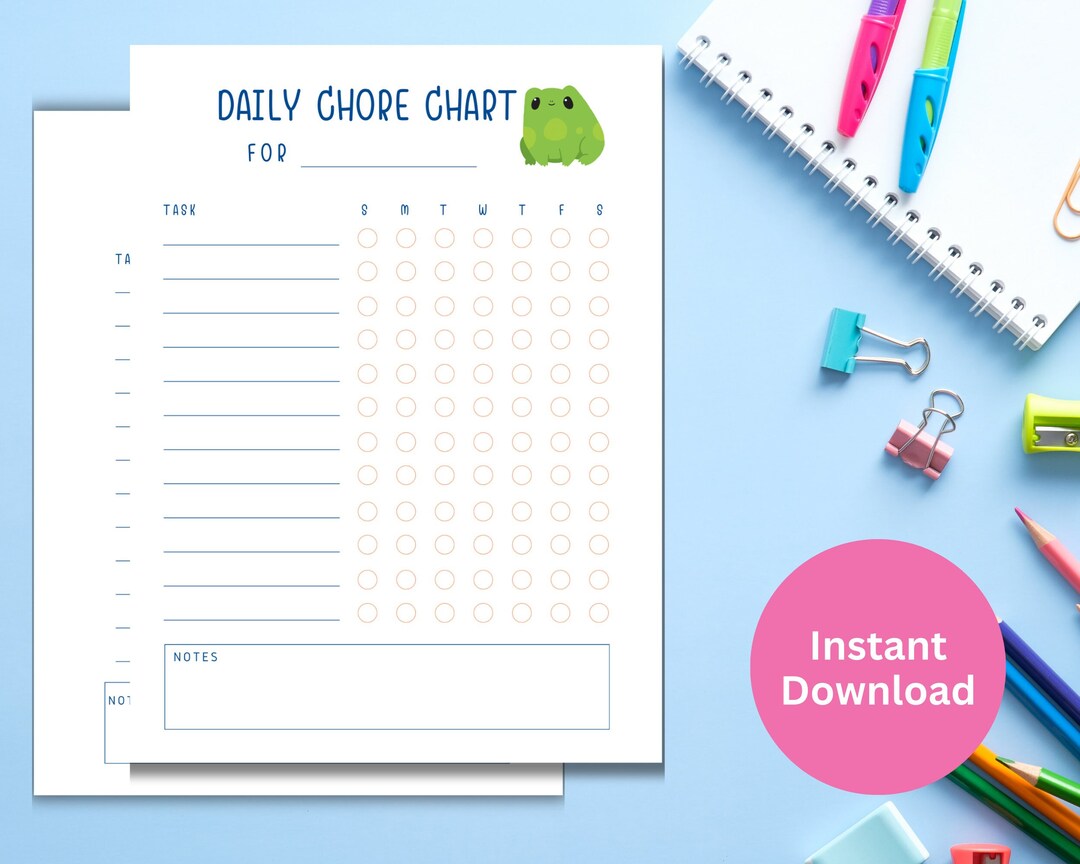 Cute Frog Kids Daily Chore Chart Printable Schedule Daily ...