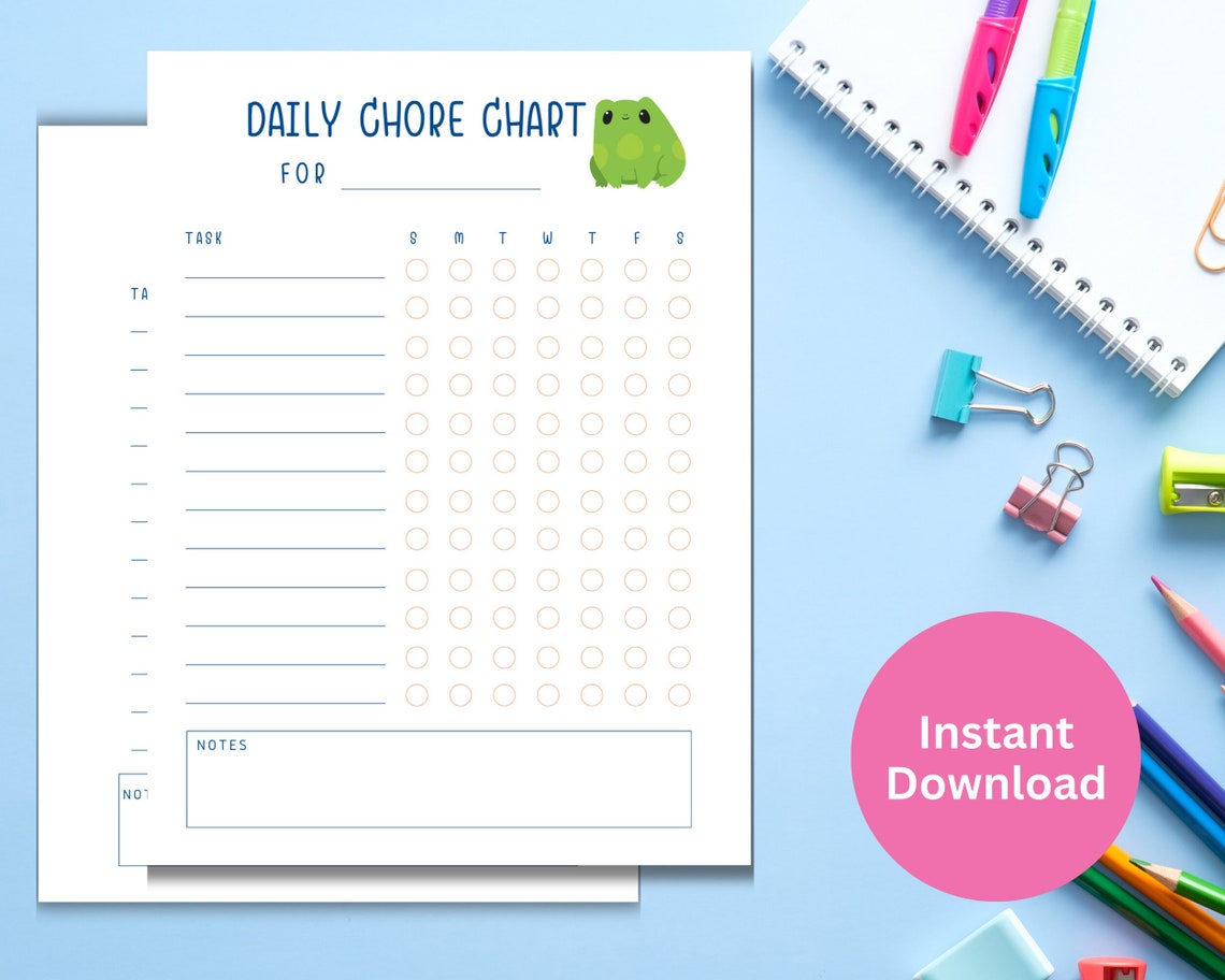 Cute Frog Kids Daily Chore Chart Printable Schedule Daily ...