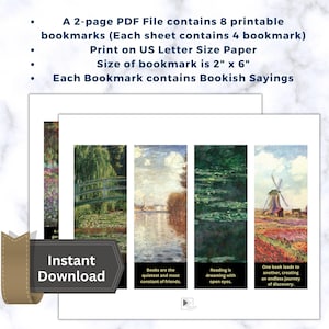 Claude Monet Art Printable Bookmarks Set Book Lover Gift Bookish ...