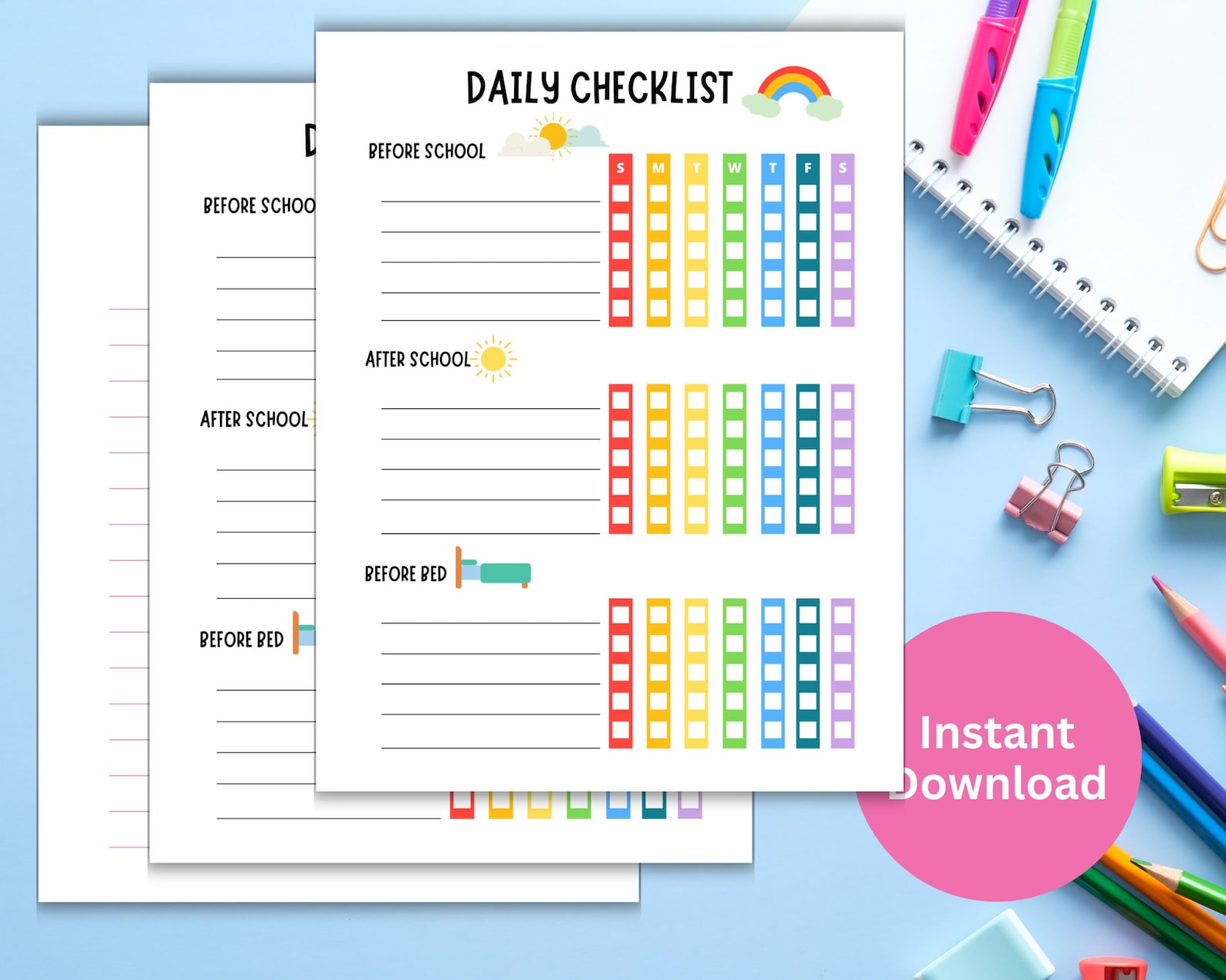 Kids Daily School Checklist Printable Kids Chore Charts Schedule ...