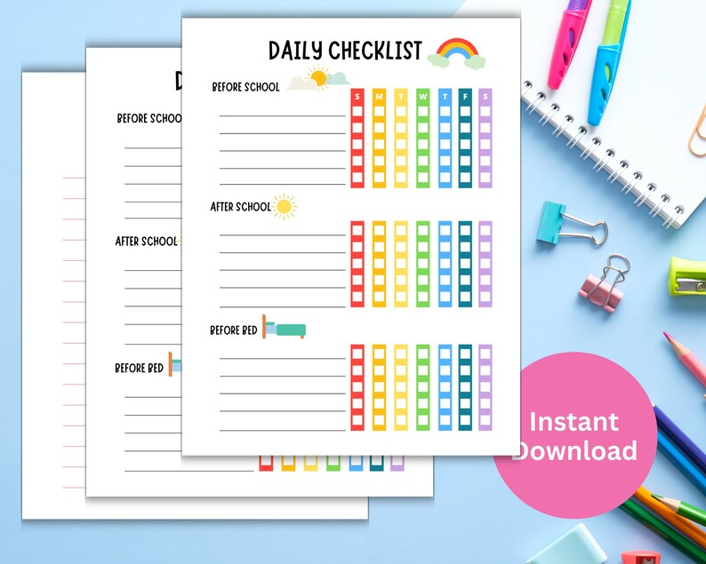 Kids Daily School Checklist Printable Kids Chore Charts Schedule ...