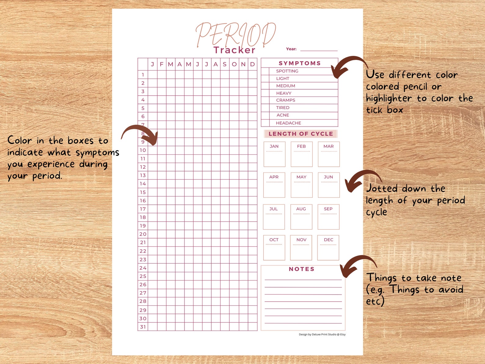 Period Tracker Printable, A4, A5, US Letter, Menstrual Cycle and ...