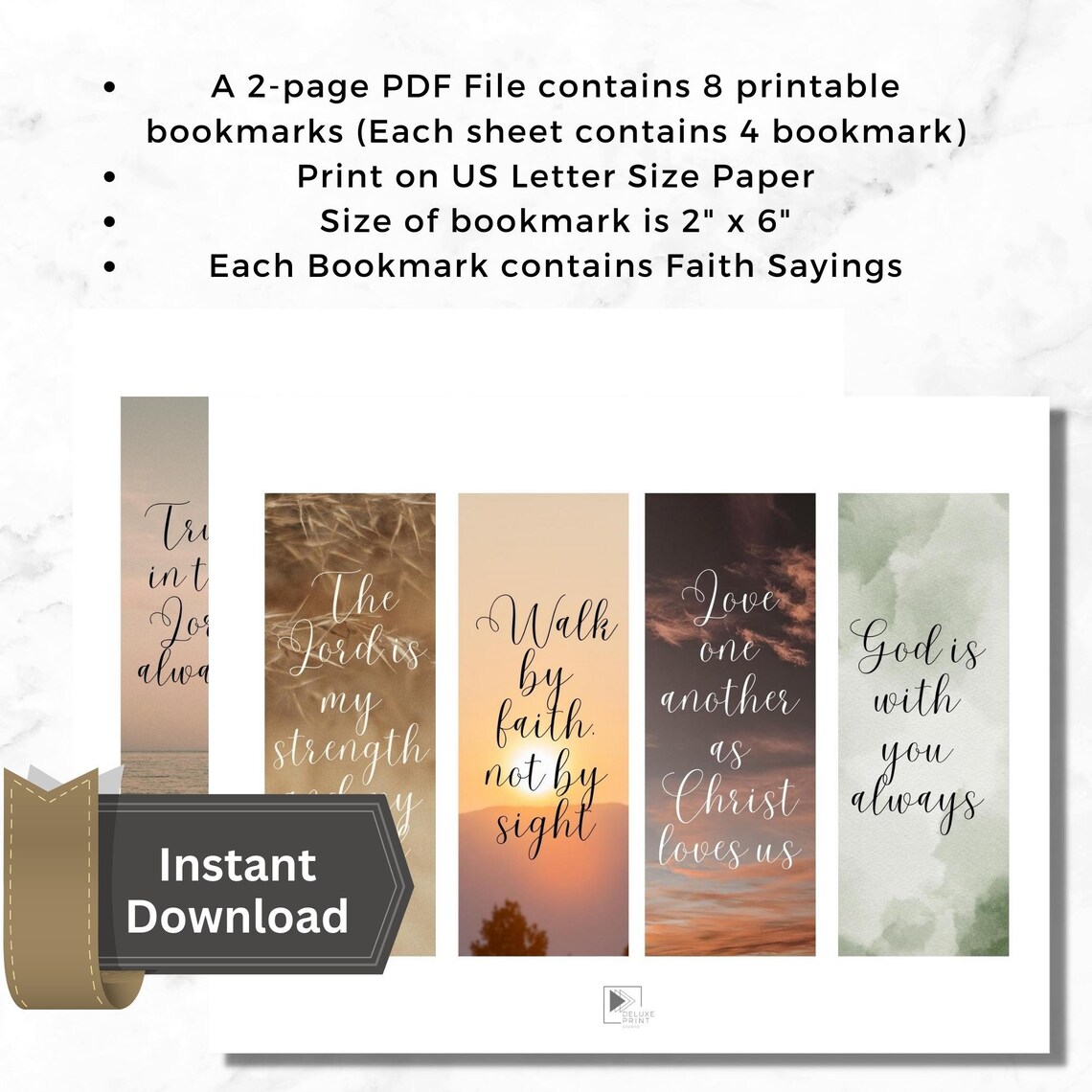 Christian Bible Verse Printable Bookmarks Set of 8 Book Lover Gift ...