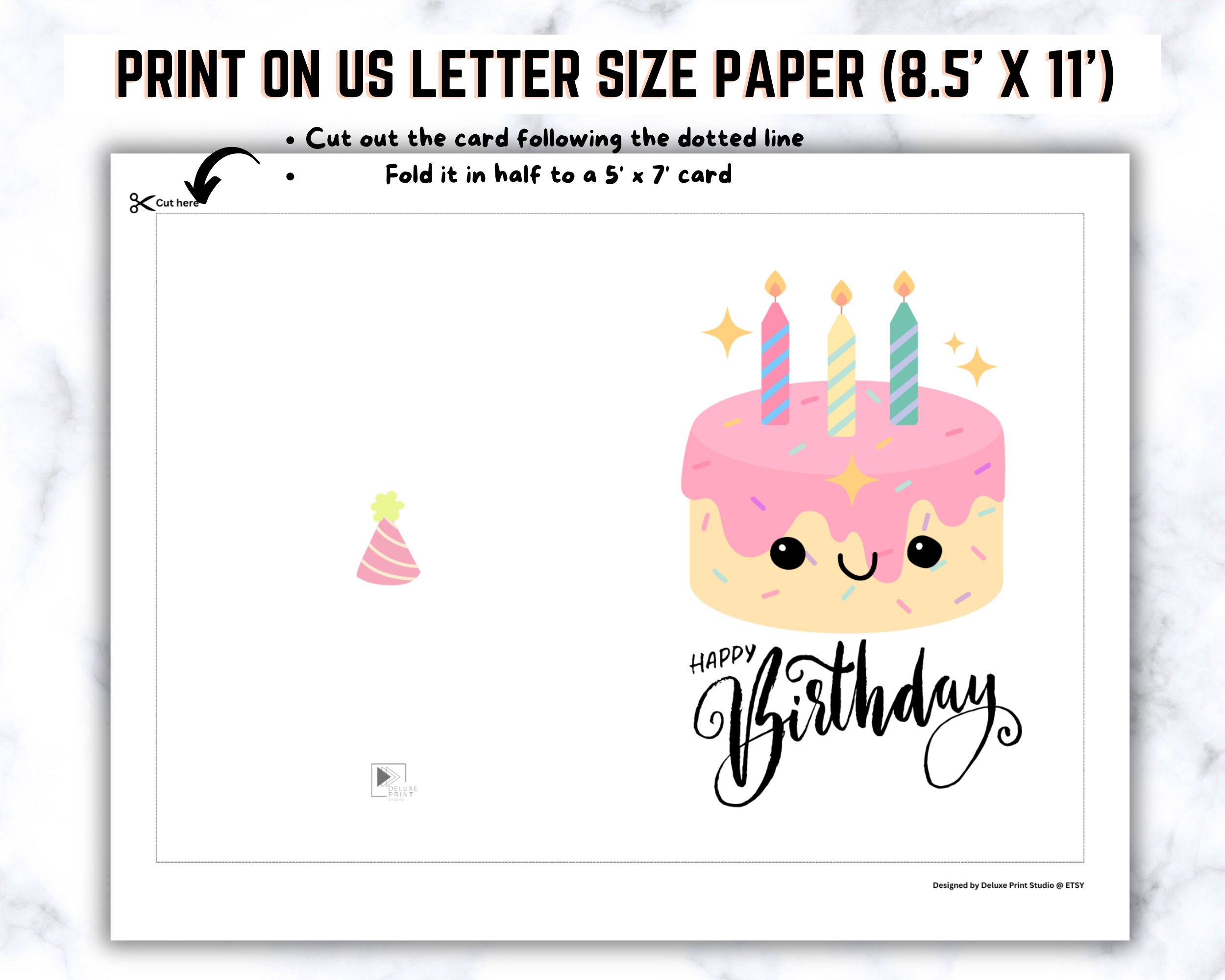 Printable Happy Birthday Card Cute Birthday Cake Card Sending You Smile ...
