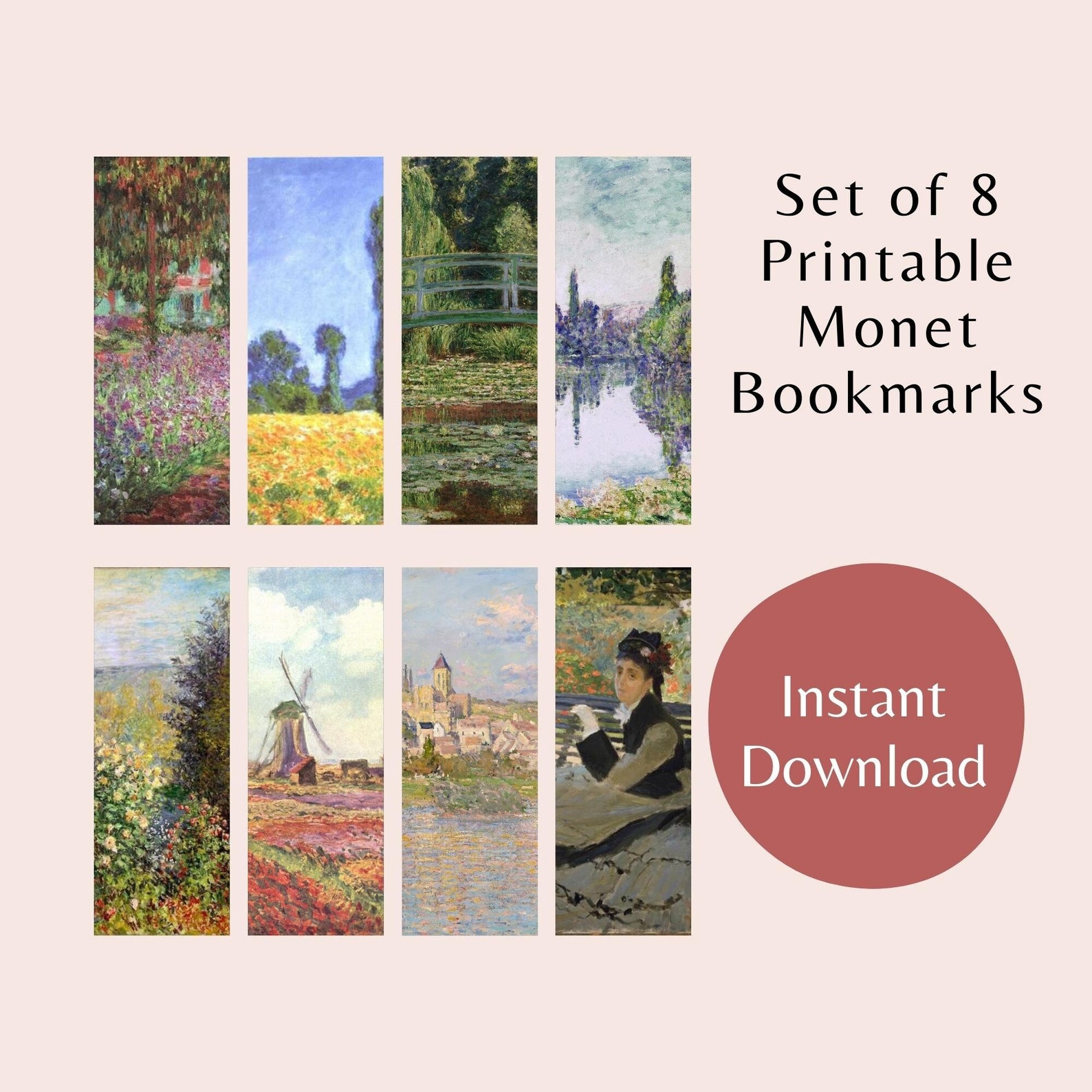 Claude Monet Art Printable Bookmarks Set for Book Lover Gift Bookish ...