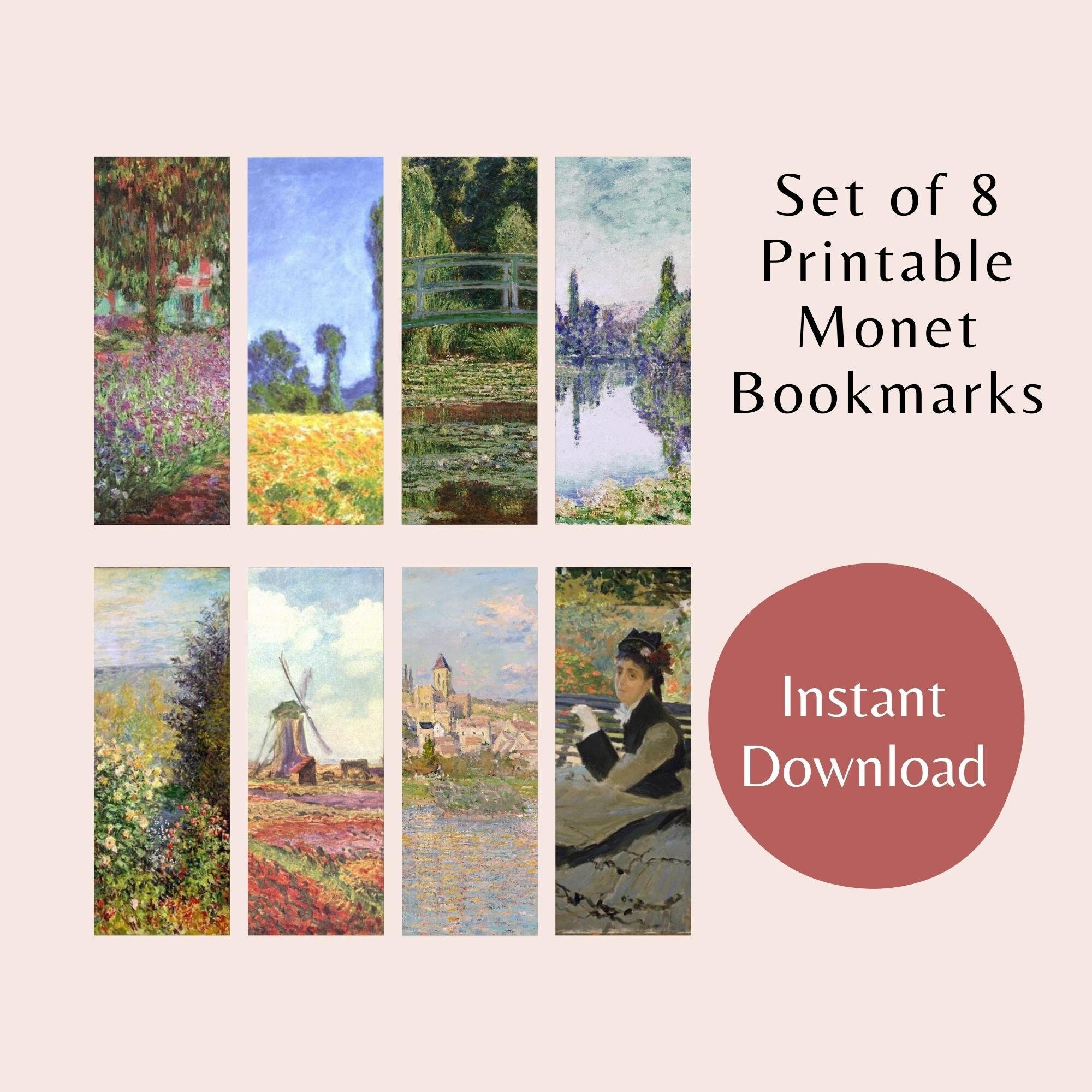 Claude Monet Art Printable Bookmarks Set for Book Lover Gift Bookish ...