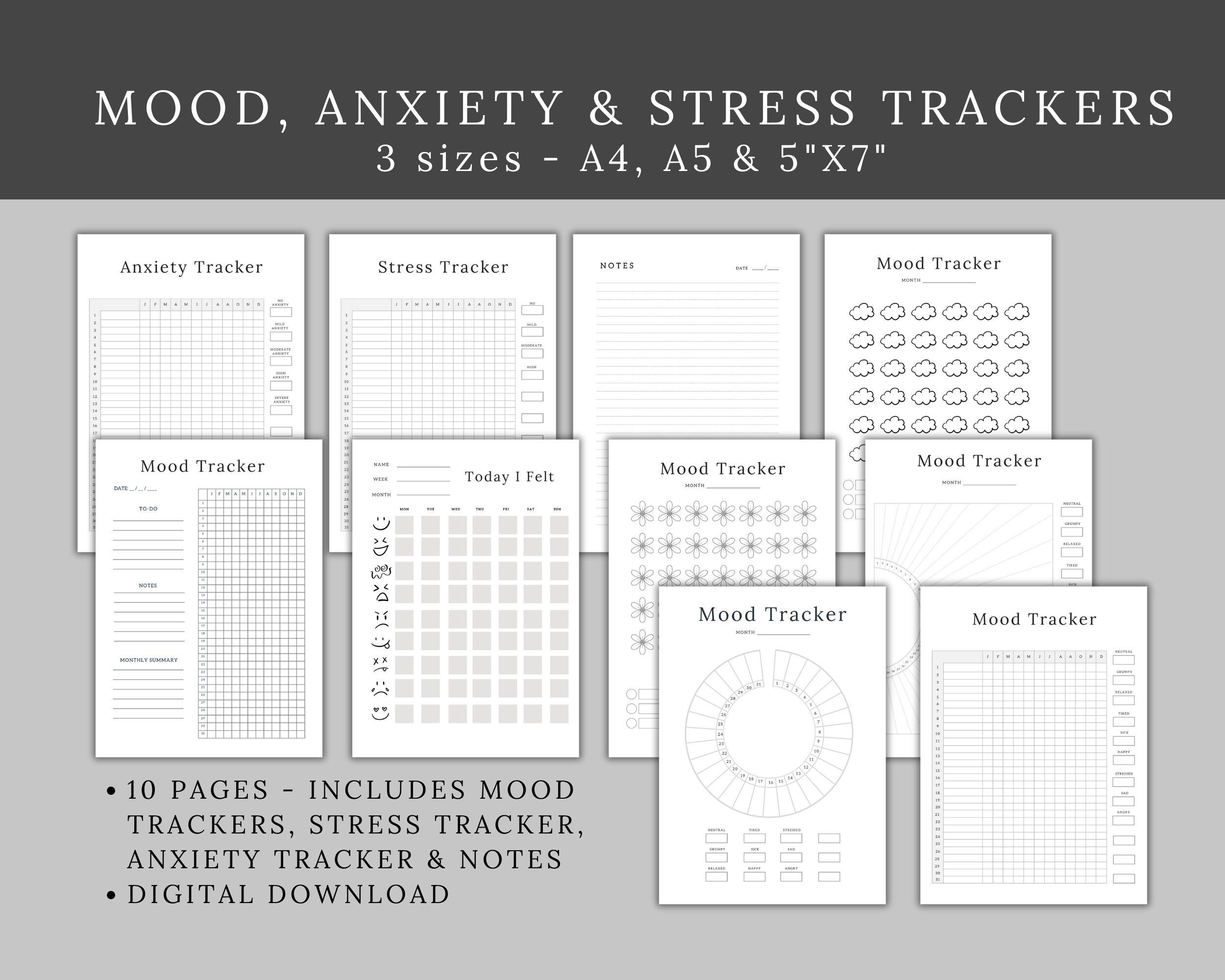10 Pages Mood Tracker Printable Bundle Self-care Journal Mental Health ...