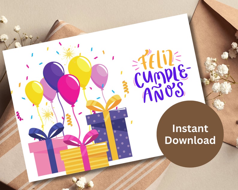 Feliz Cumpleaños Card Printable Birthday Gift for Her Digital Download ...