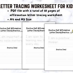 Positive Self Affirmation Letter Tracing Worksheets Printable for Kids ...
