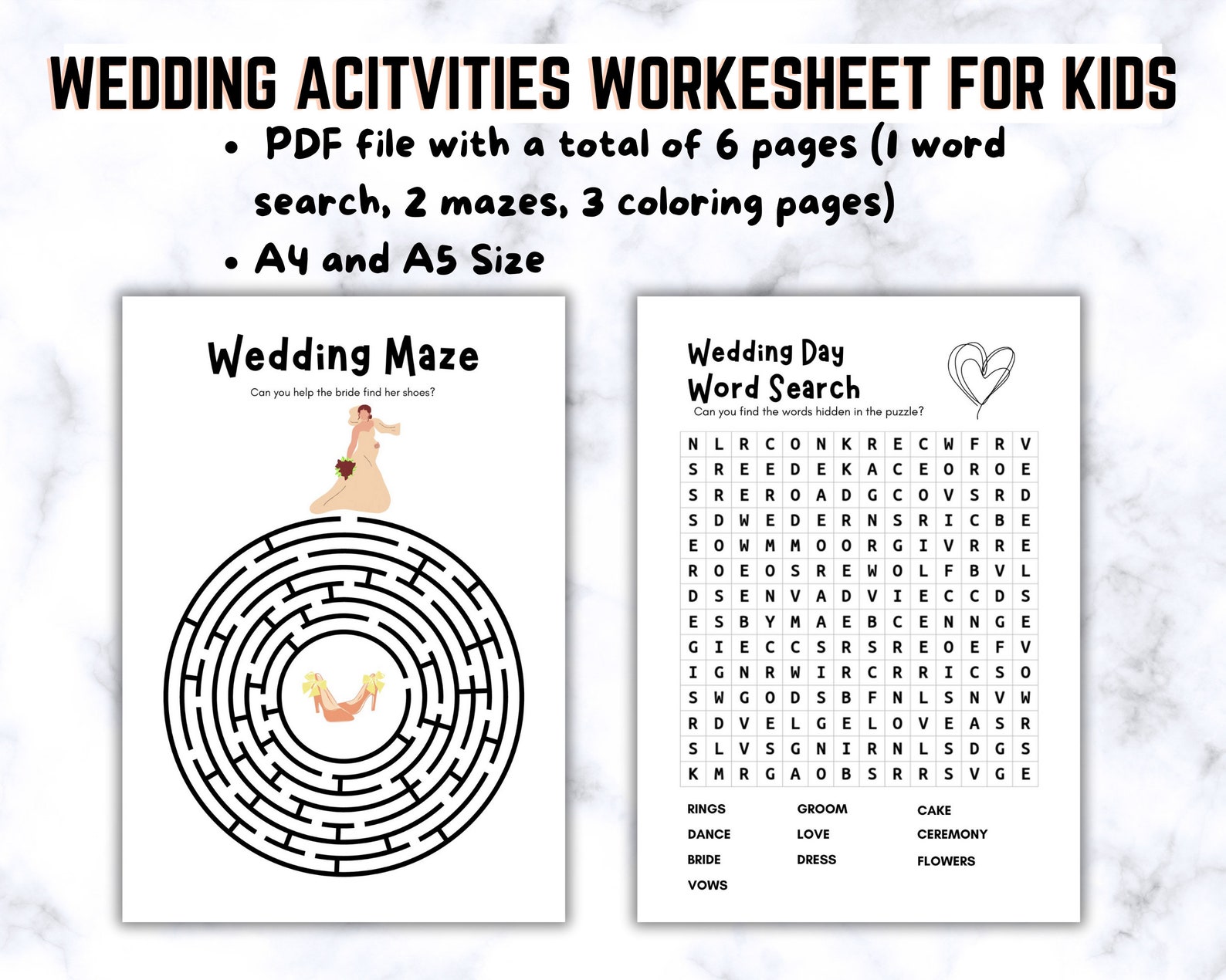 Kids Wedding Activity Printable Worksheet for Kids Word Search ...