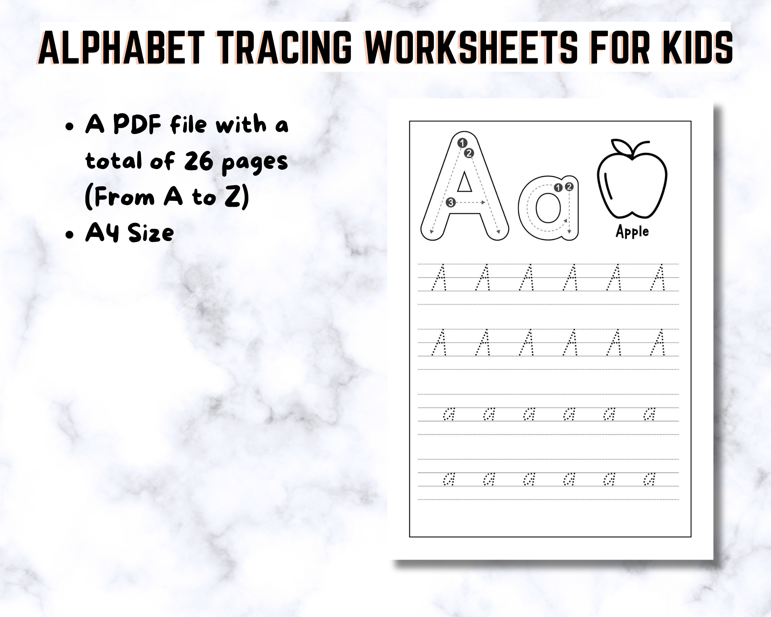 26 Alphabet Tracing Worksheet Printable Homeschool Digital - Etsy