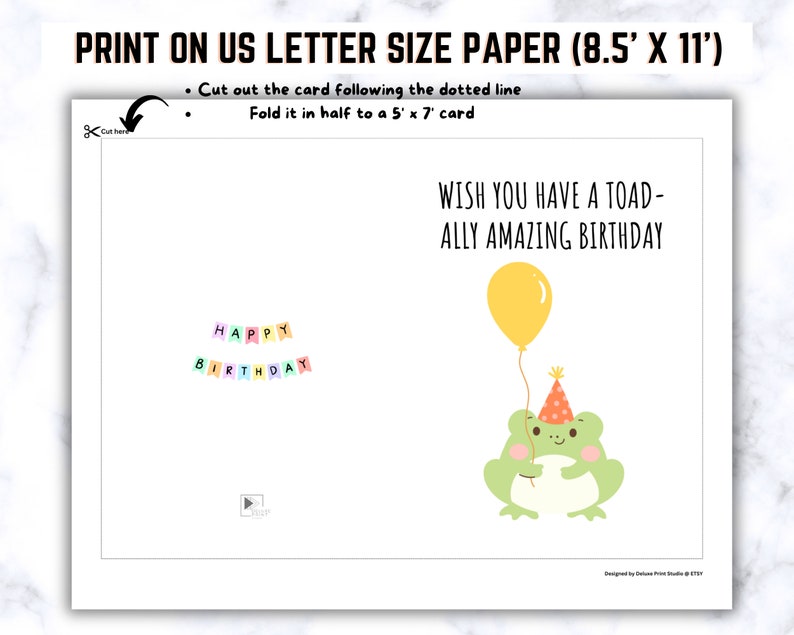 Printable Happy Birthday Card Cute Frog Card Wishing You a Toad-ally ...