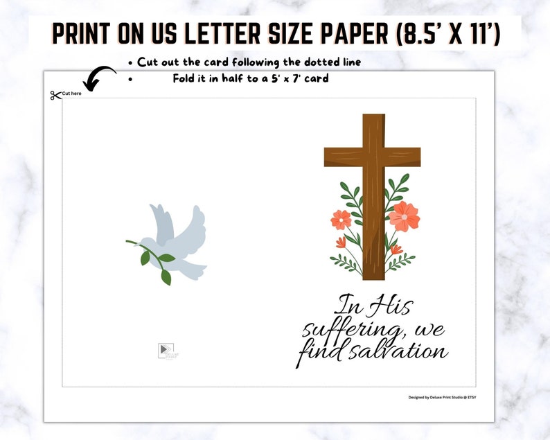 Happy Easter Printable Card Easter Gift Jesus Cross Card Elegant Floral ...